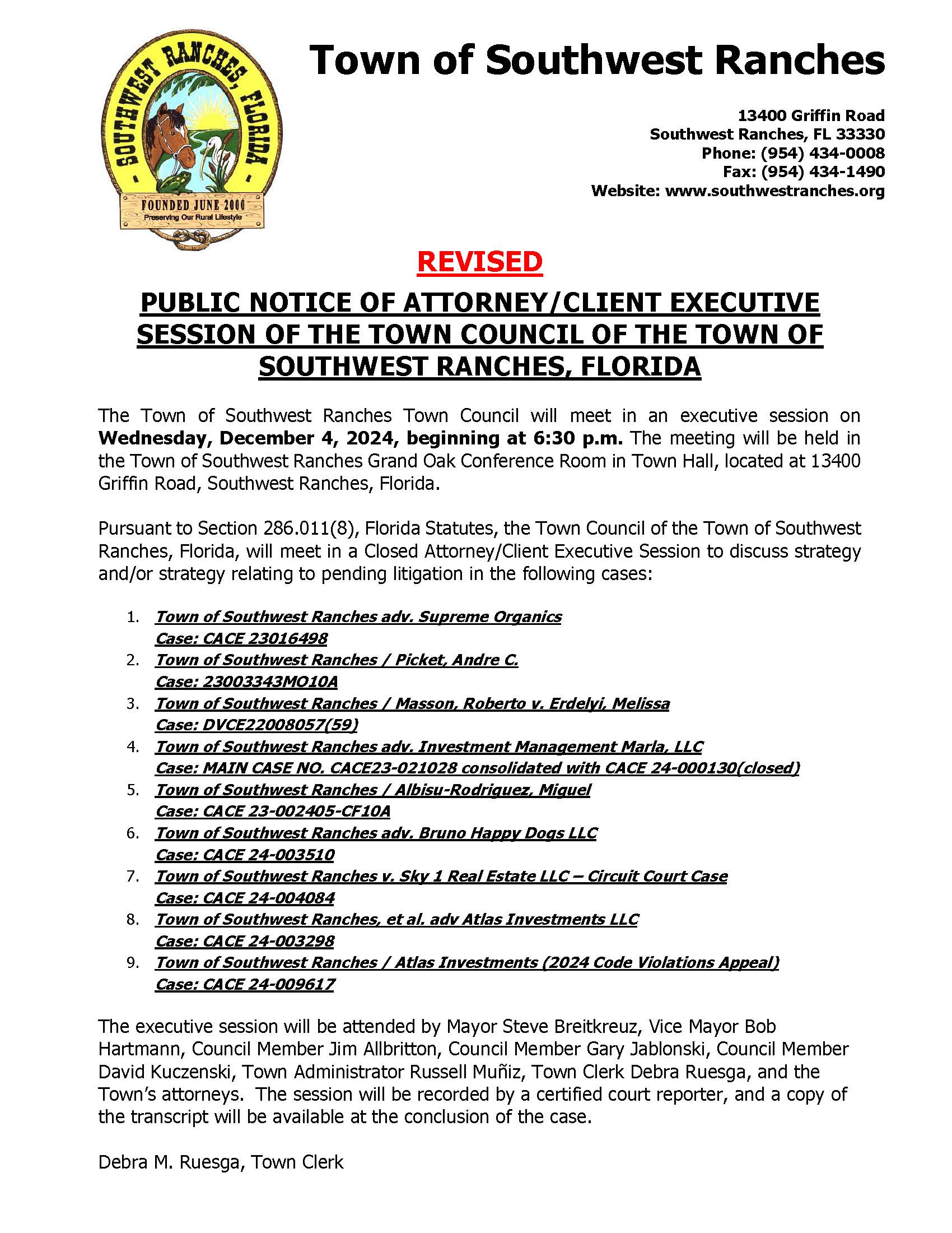 Executive Session – Southwest Ranches, Florida